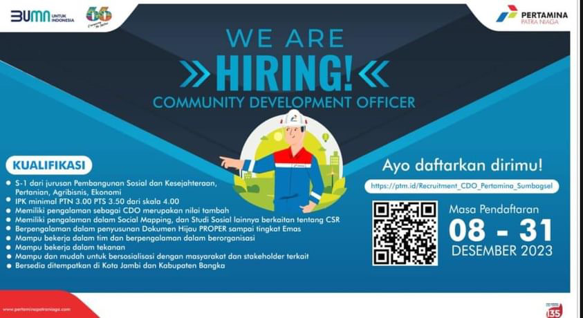 info Loker COMMUNITY DEVELOPMENT OFFICER-Koperasi Pekerja Mesrania-Bangka